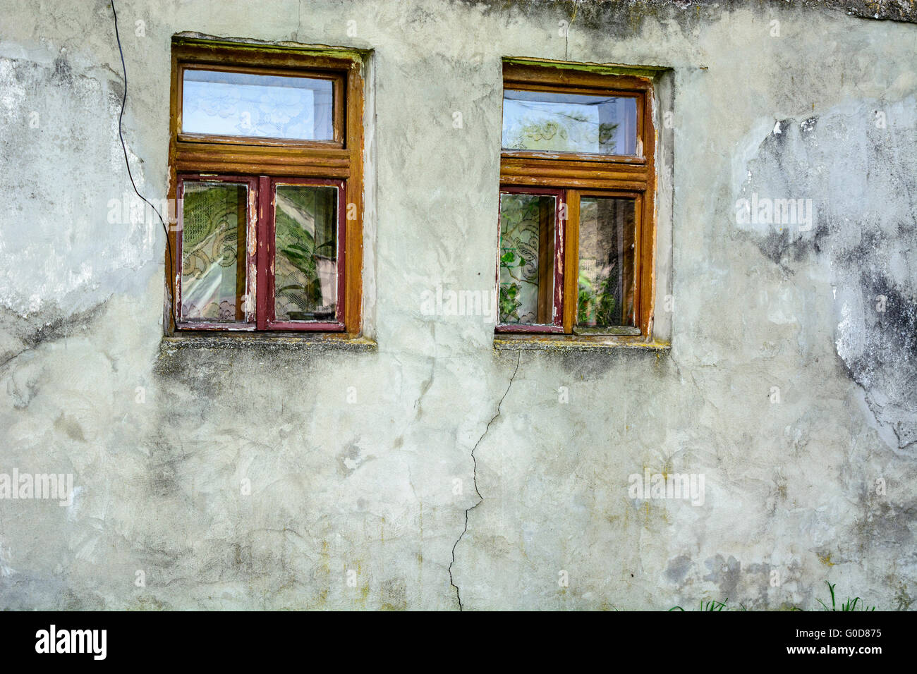 Two old windows in the old farmhouse Stock Photo - Alamy