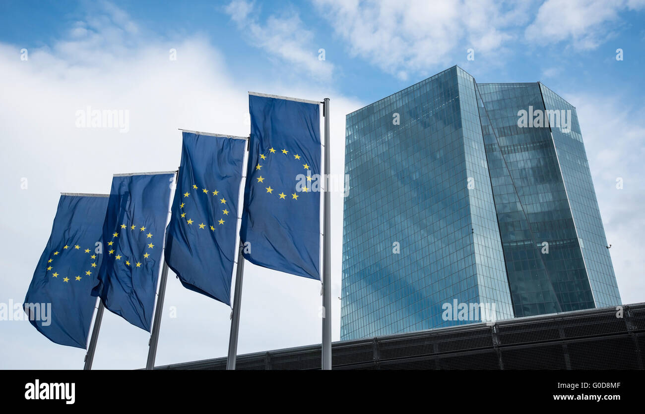 Flags in front of very new building of european ce Stock Photo - Alamy