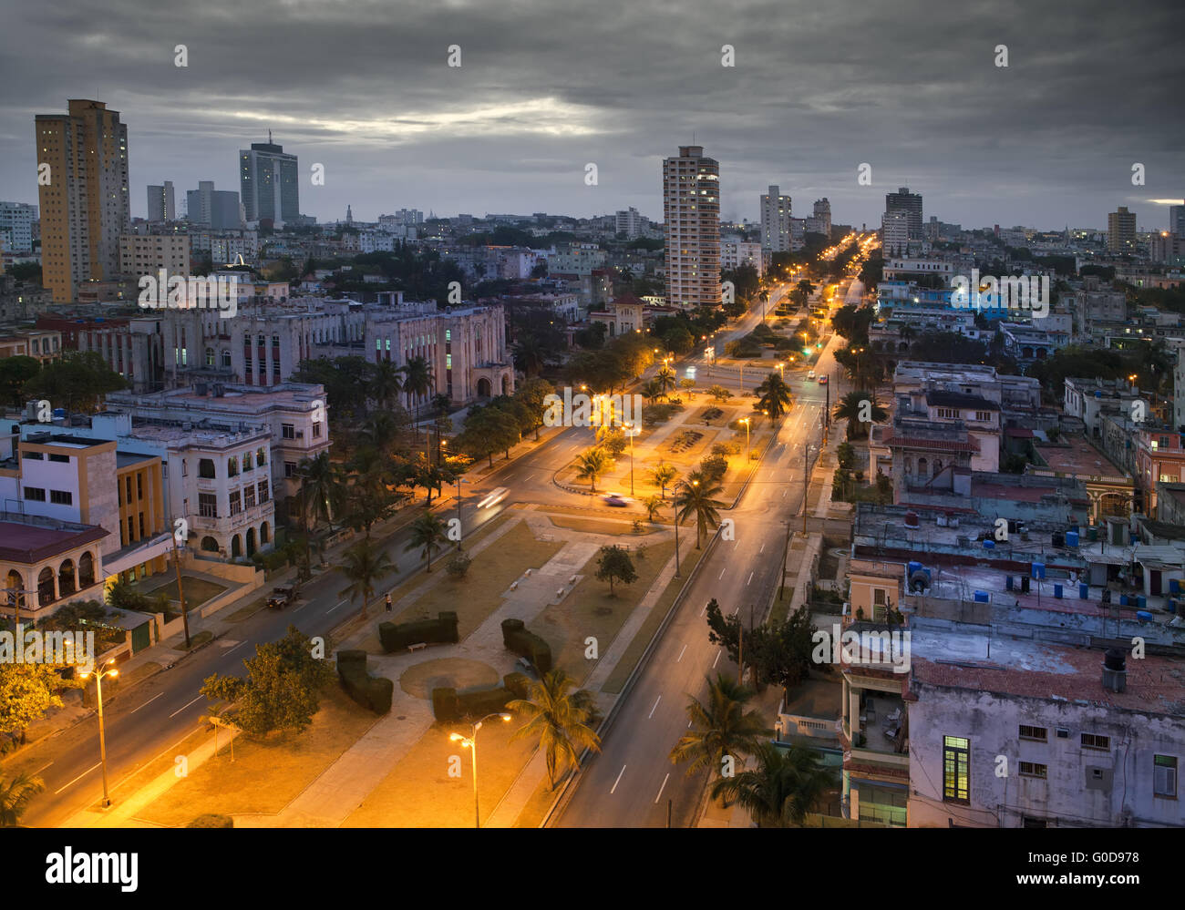 Cuba. Night Havana. The top view on the avenue Pre Stock Photo - Alamy