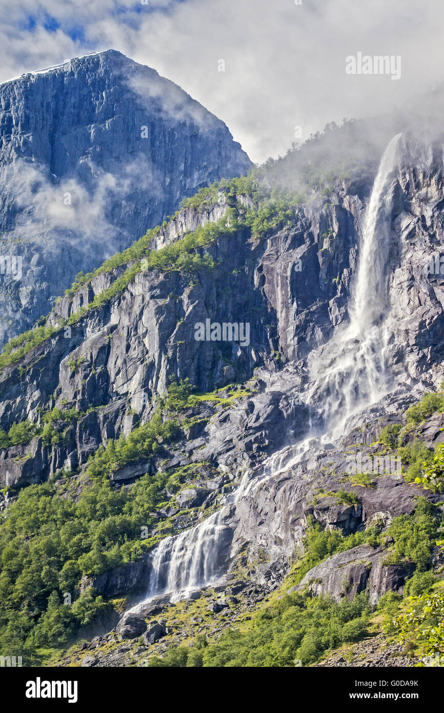 Waterfall In The Mountains Olden Norway Stock Photo - Alamy