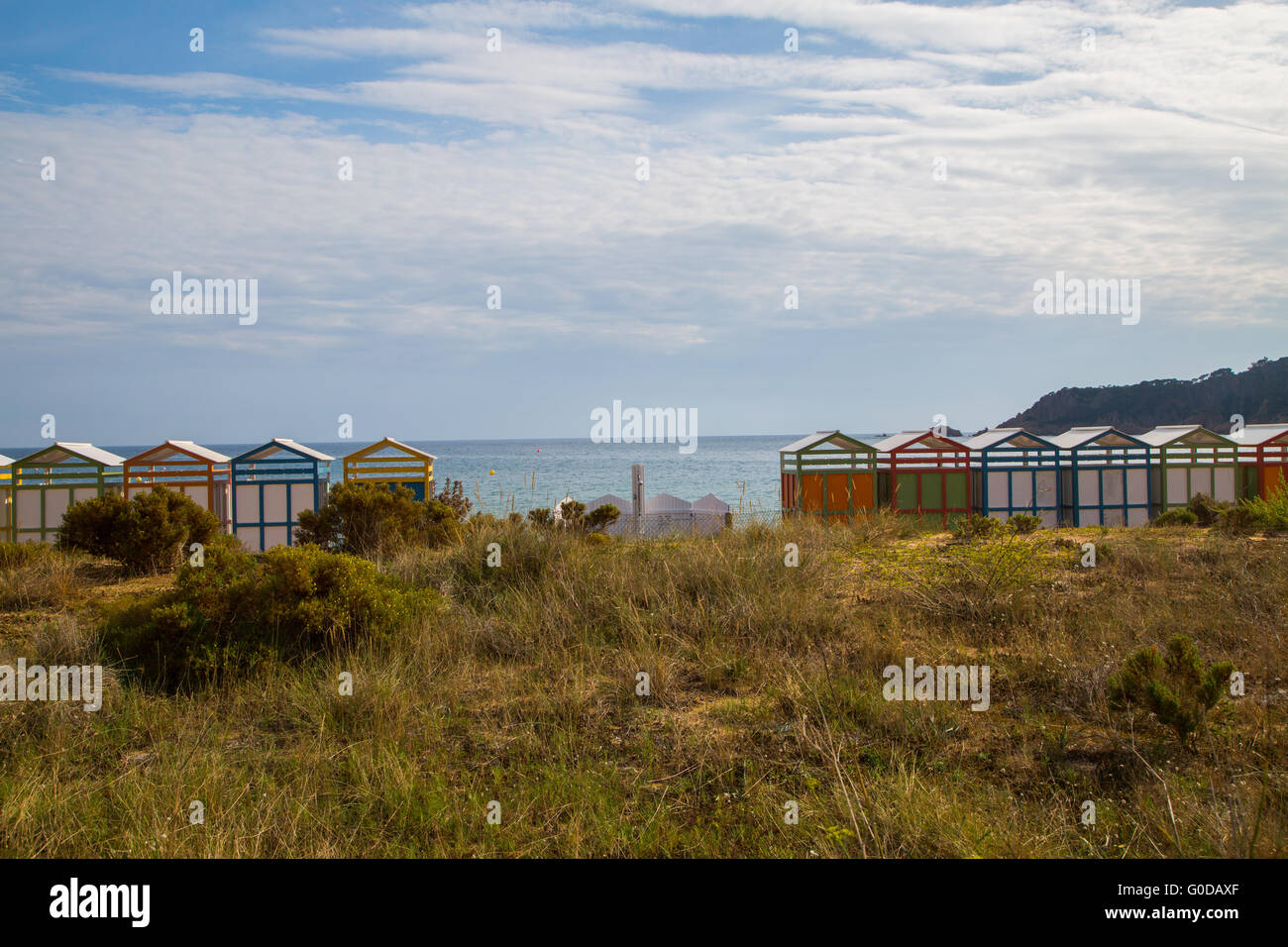 Colorful beach huts in good weather Stock Photo - Alamy