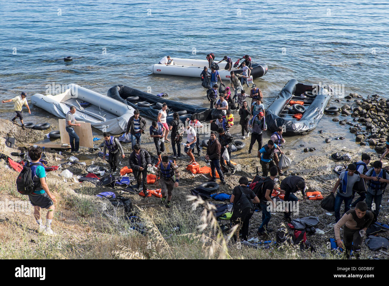 Dinghy on beach migrant hi-res stock photography and images - Alamy