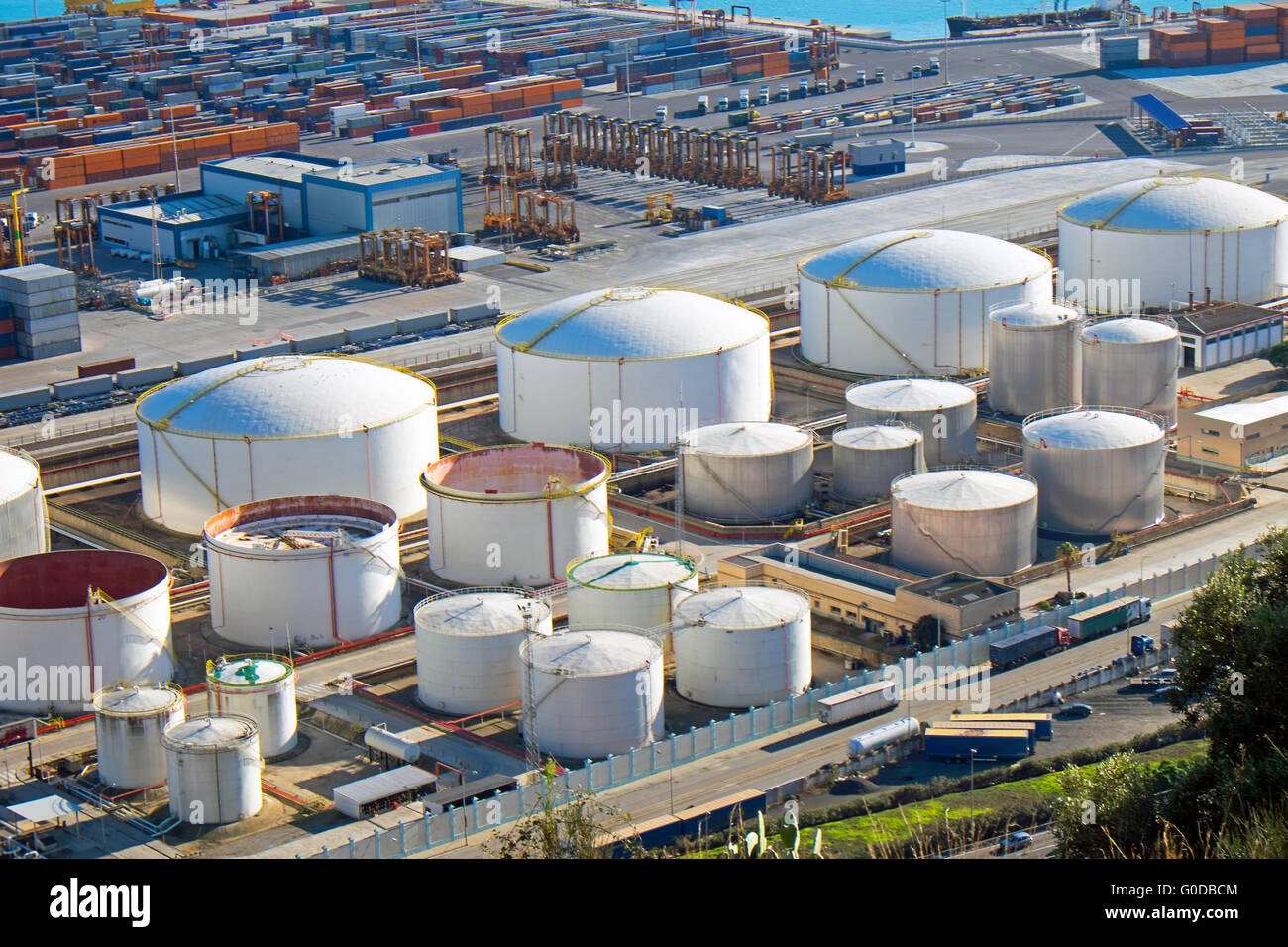 Gas tanks and containers seen in a big port Stock Photo - Alamy