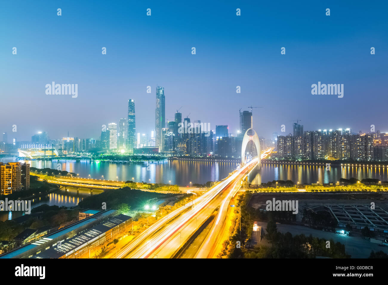 night view of guangzhou pearl river new town skyline Stock Photo - Alamy