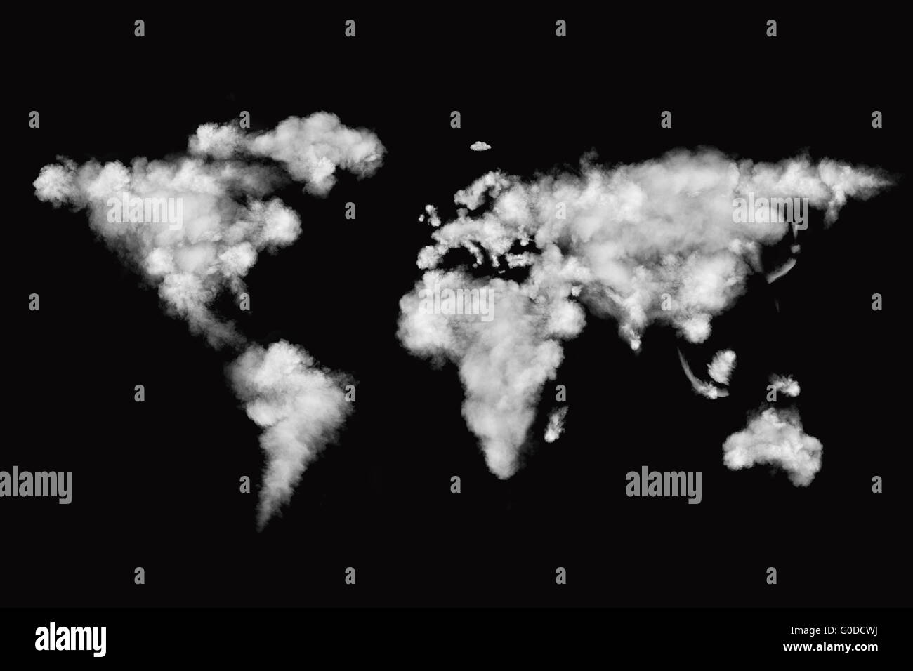 world map made of white clouds isolated on black Stock Photo - Alamy
