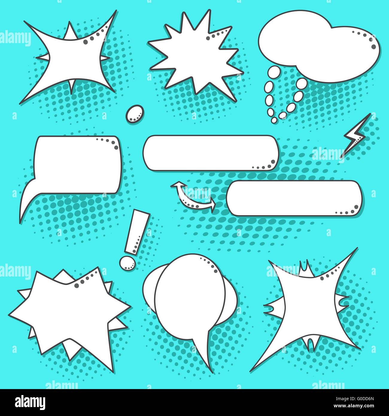 Blue pop art speech bubbles set in cartoon style with halftone Stock ...
