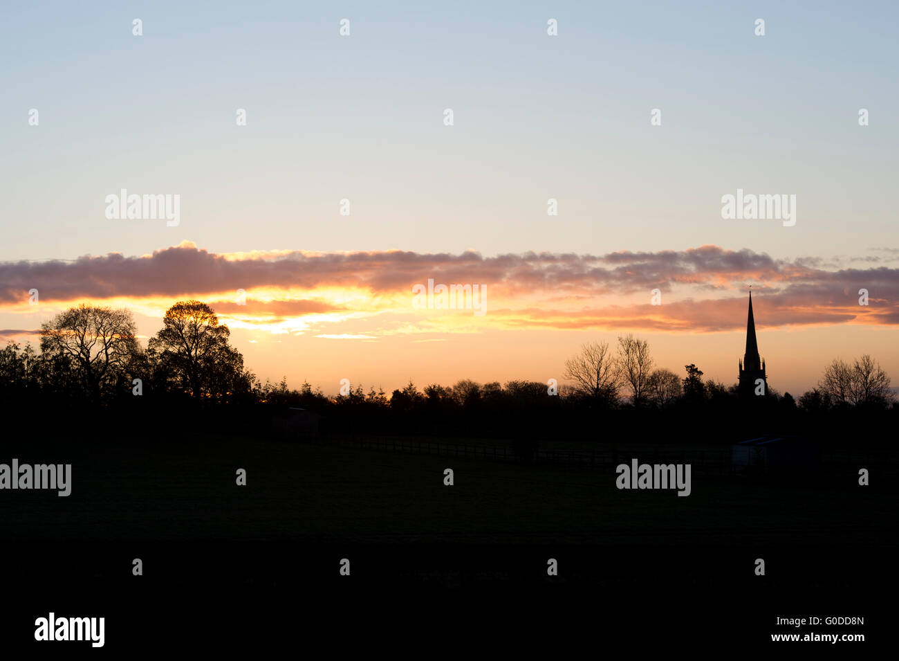Sunrise church silhouette, Middleton Cheney, Northamptonshire, England ...