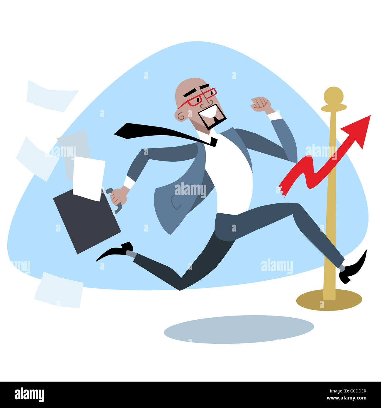 African businessman crosses the finish line chart of sales Stock Photo ...