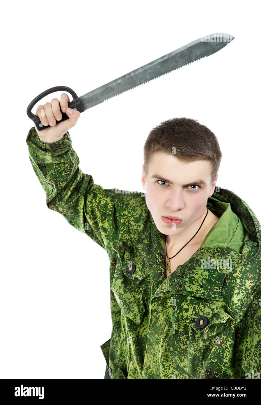 Military Man Attack With Knife Stock Photo - Alamy
