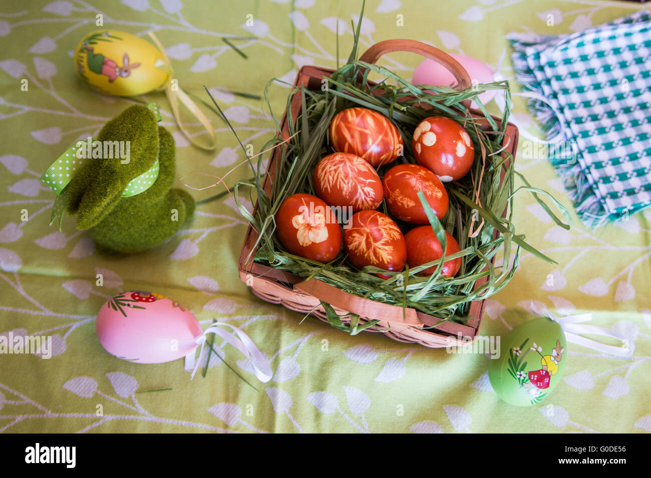 Romanian traditional easter eggs in a basket Stock Photo - Alamy