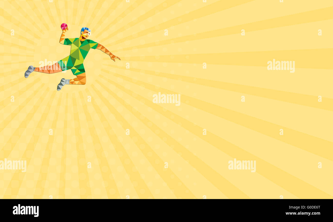 Business card Handball Player Jumping Throwing Ball Low Polygon Stock ...
