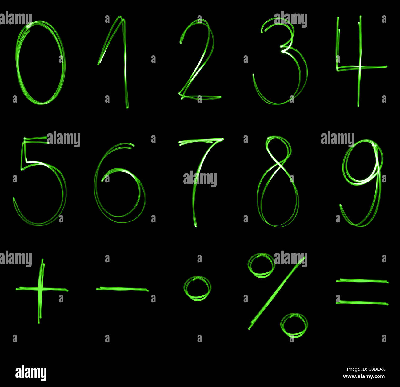 Flourescent numbers & symbols Stock Photo - Alamy