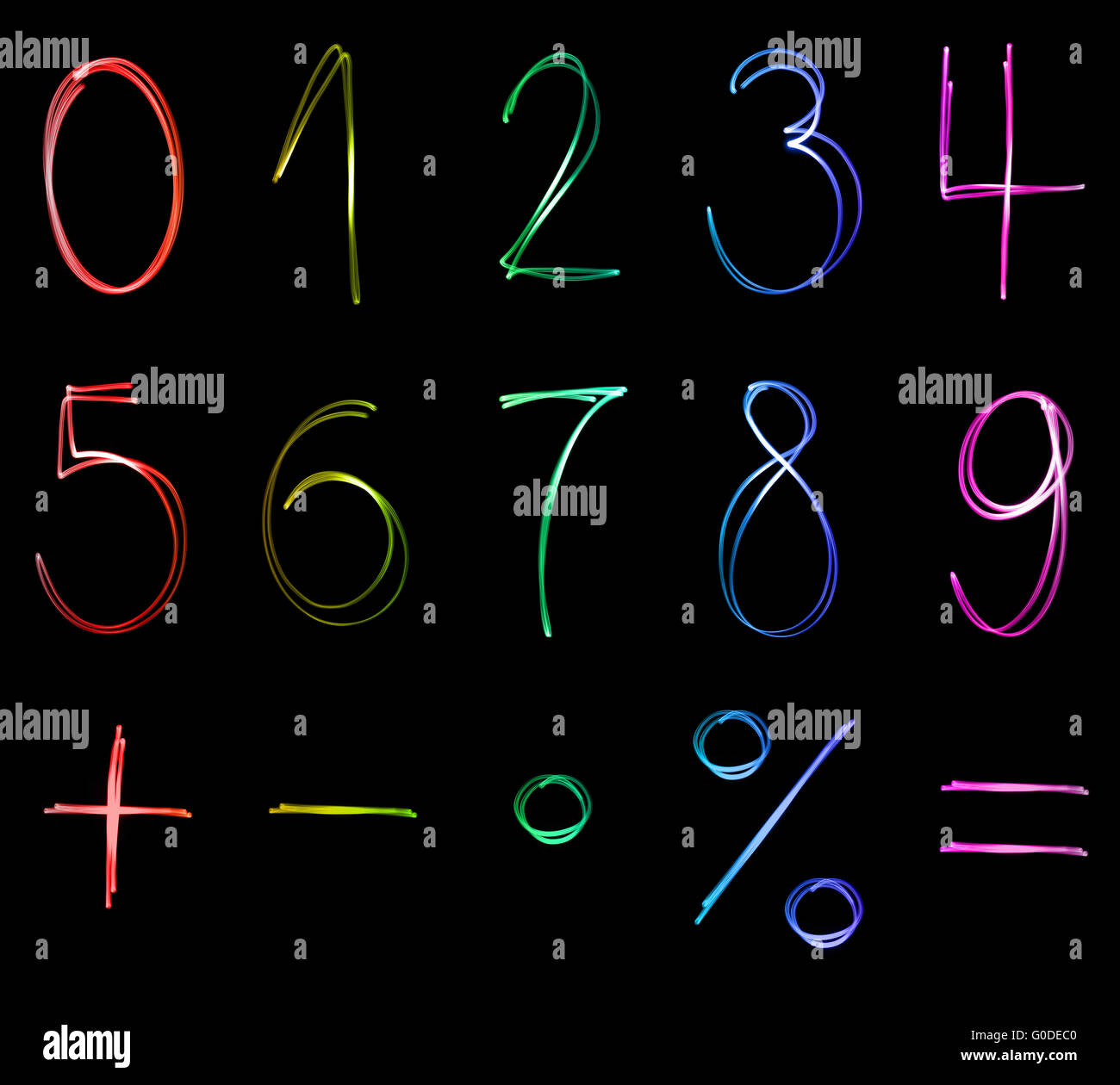 Different flourescent numbers Stock Photo - Alamy