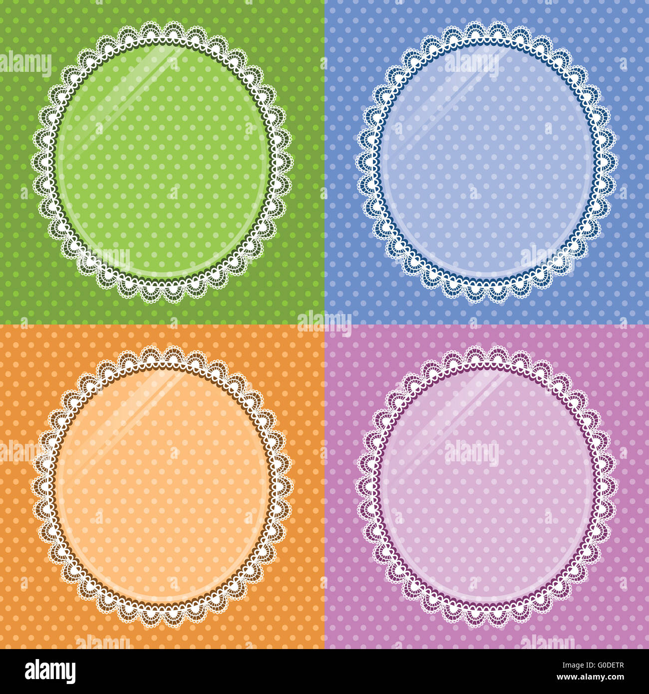 Lace oval frame with glass on the background polka dots. Set Stock ...