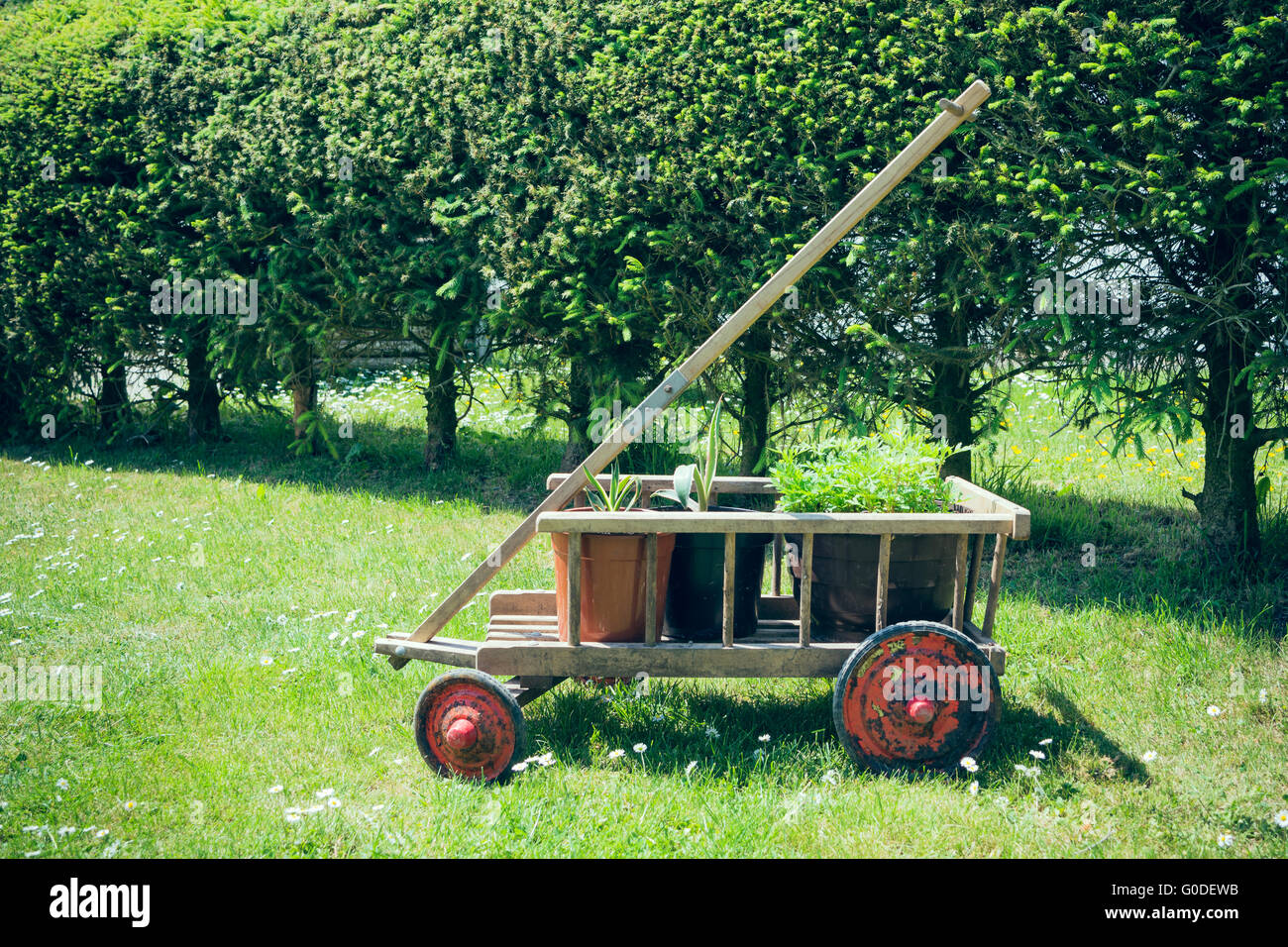 Old handcart with flowers hi-res stock photography and images - Alamy