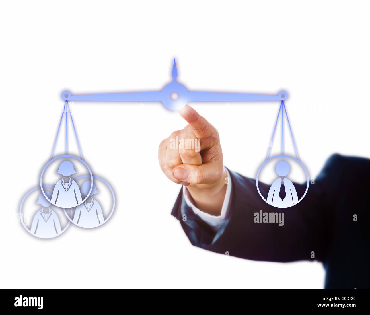 Arm Balancing Out Three Female And One Male Worker Stock Photo - Alamy