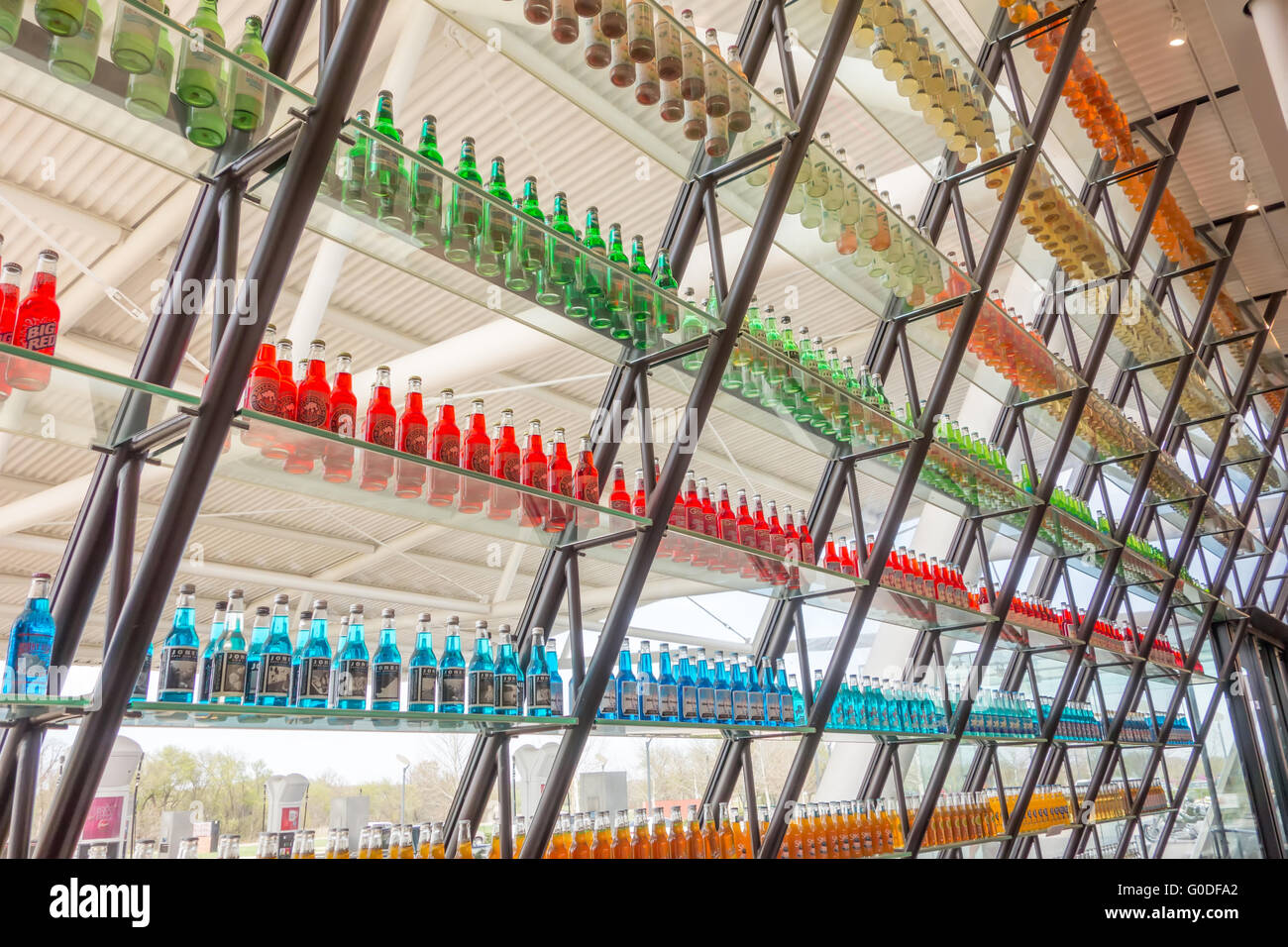 arrangement of beverage bottles on display Stock Photo - Alamy