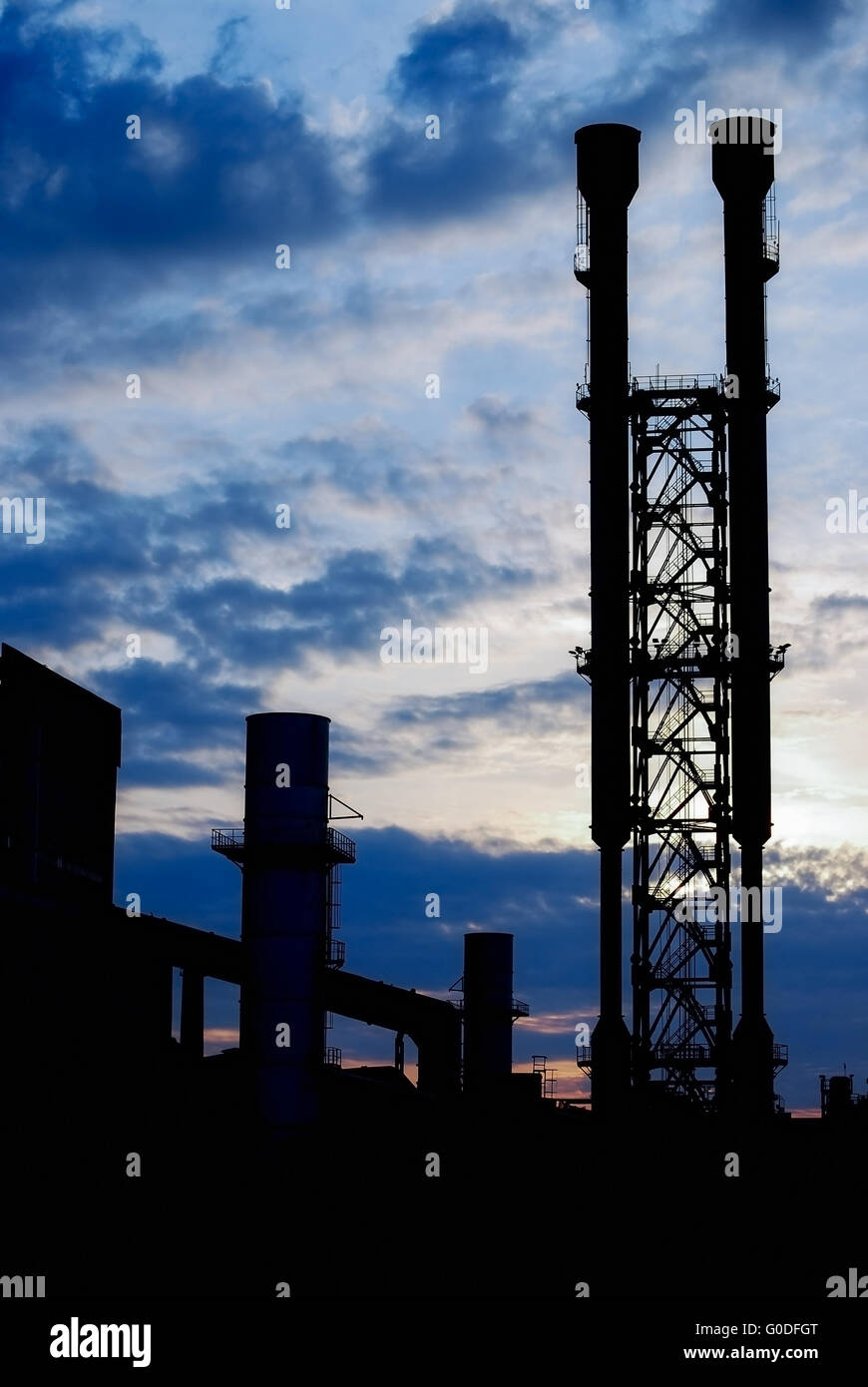 industrial landscape. Shadows on the background of beautiful sunset sky ...
