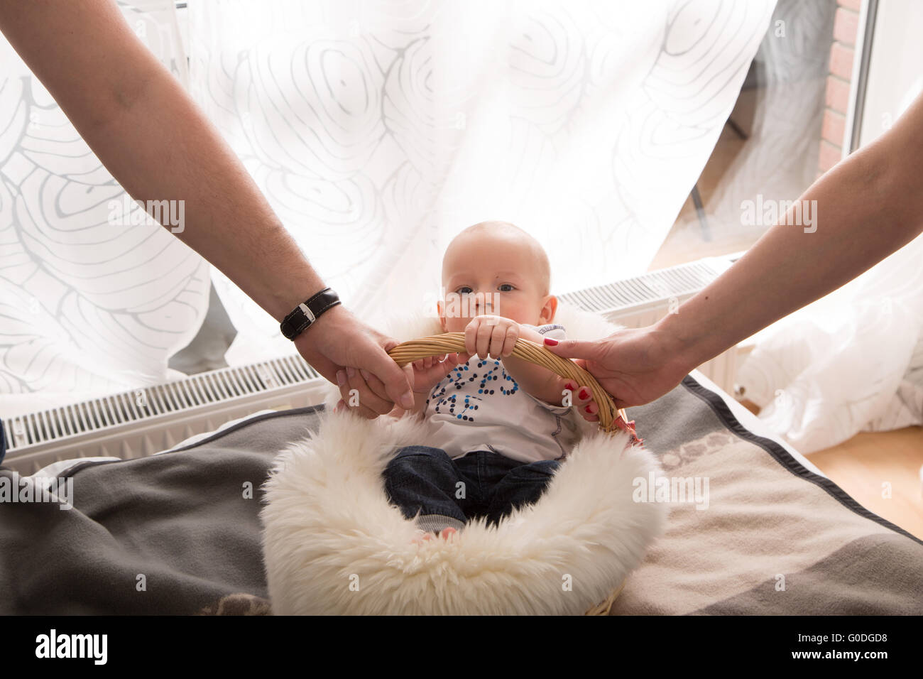 newborn baby in the basket Stock Photo - Alamy