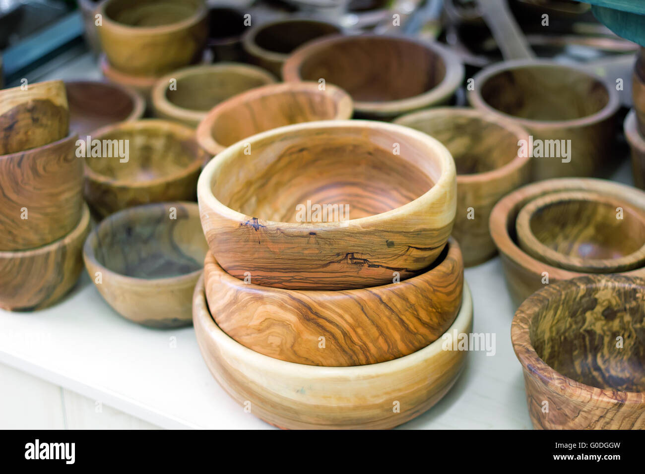 Original dishes made of natural wood Stock Photo - Alamy