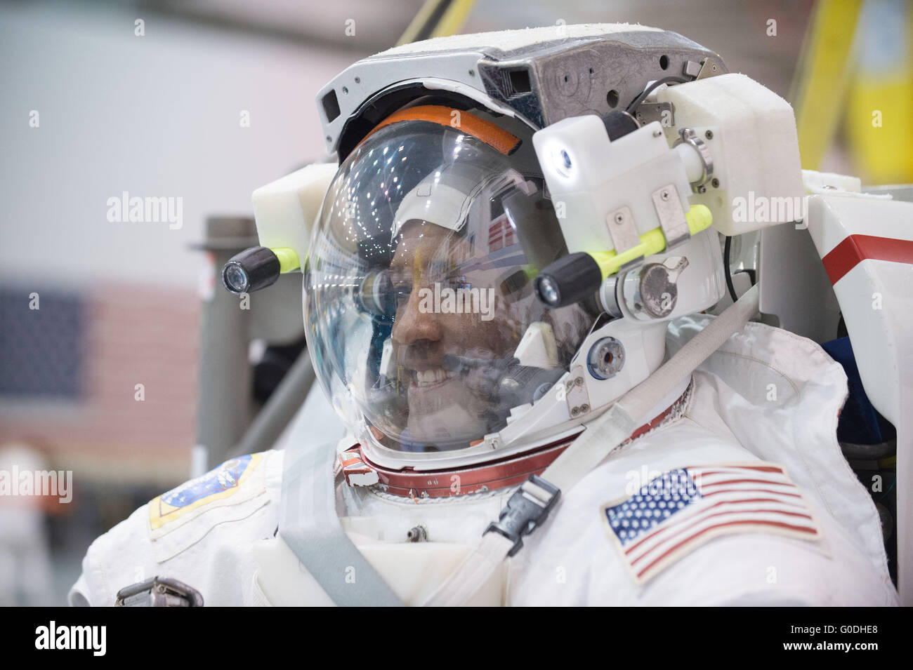 NASA astronaut Victor Glover before descending into the pool in his ...