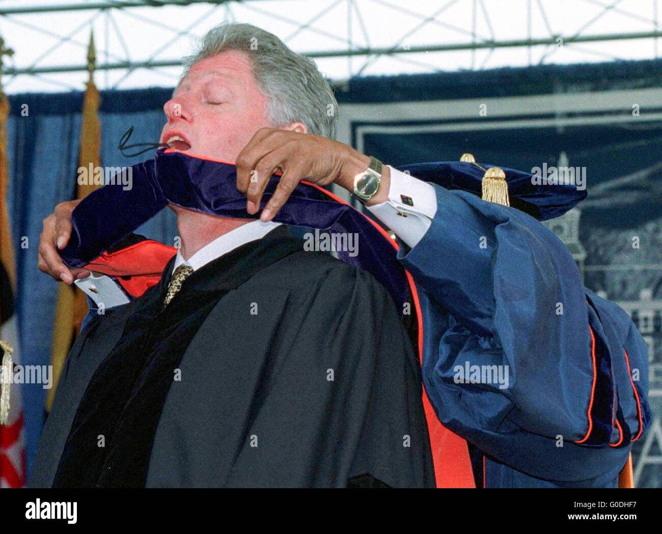 US President Bill Clinton receiving an hnorary degree after delivering ...