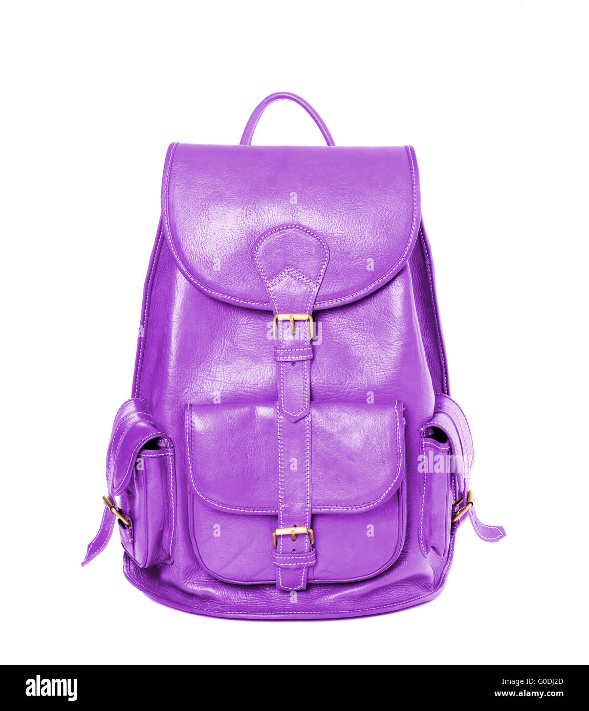 Leather backpack standing isolated on white magenta color Stock Photo ...