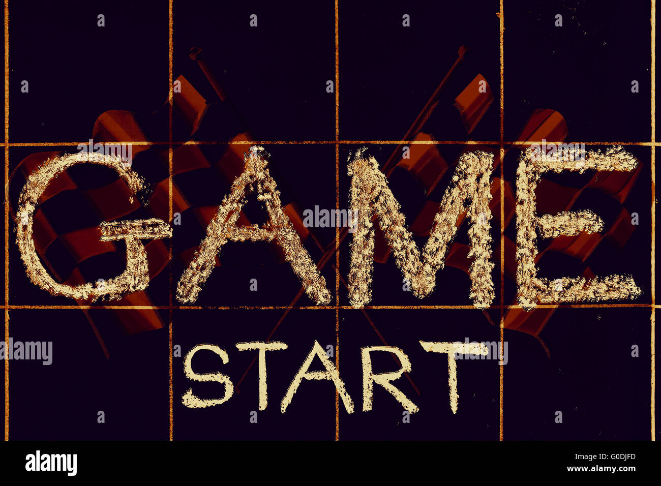 Game start phrase handwritten on black chalkboard Stock Photo - Alamy
