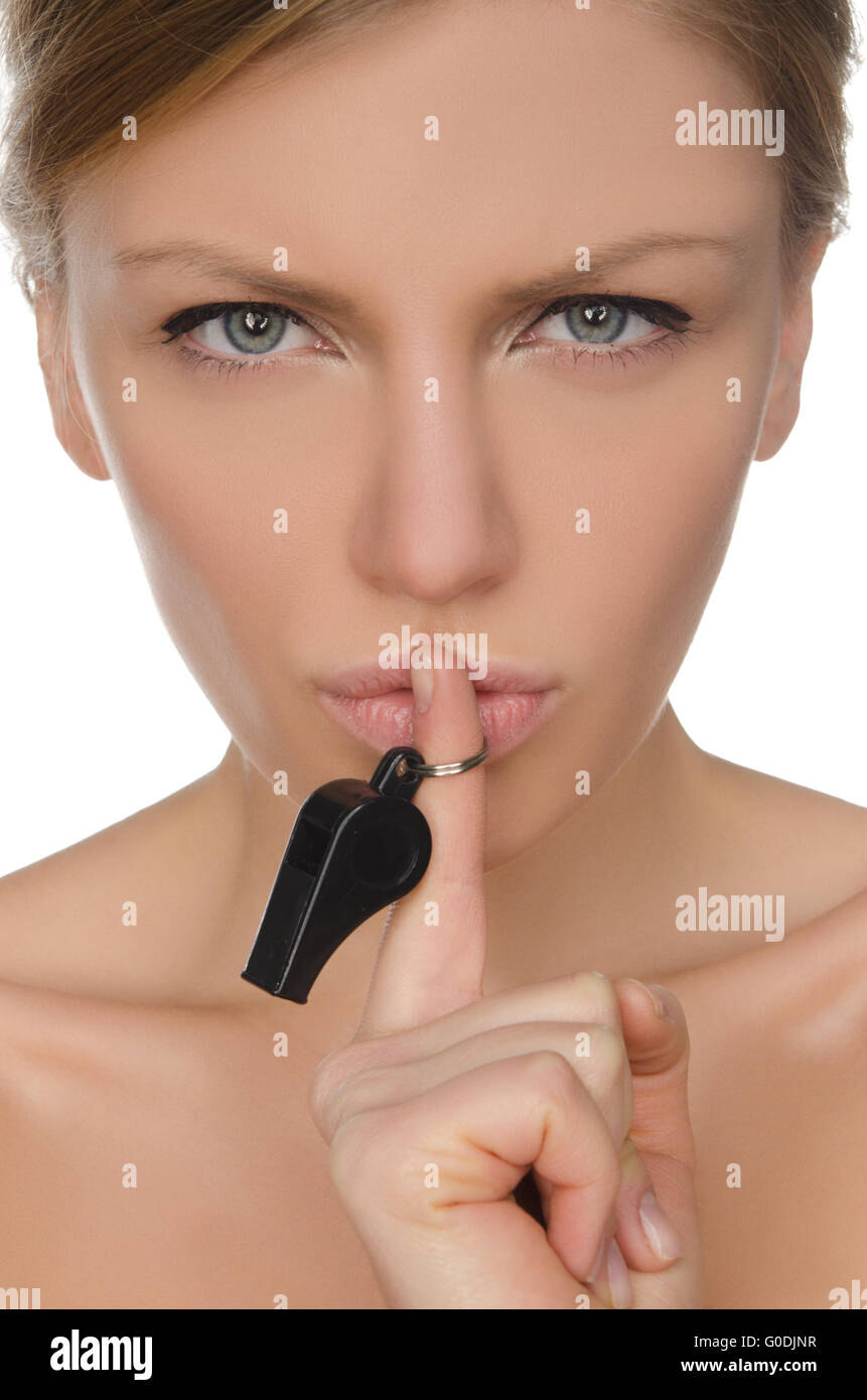 Young woman whistling hi-res stock photography and images - Alamy