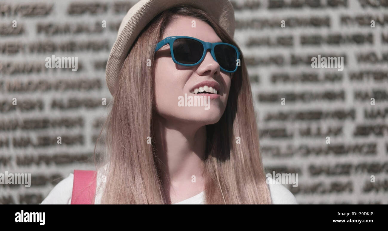Fashionable Pretty Young Woman Looking Up Stock Photo - Alamy