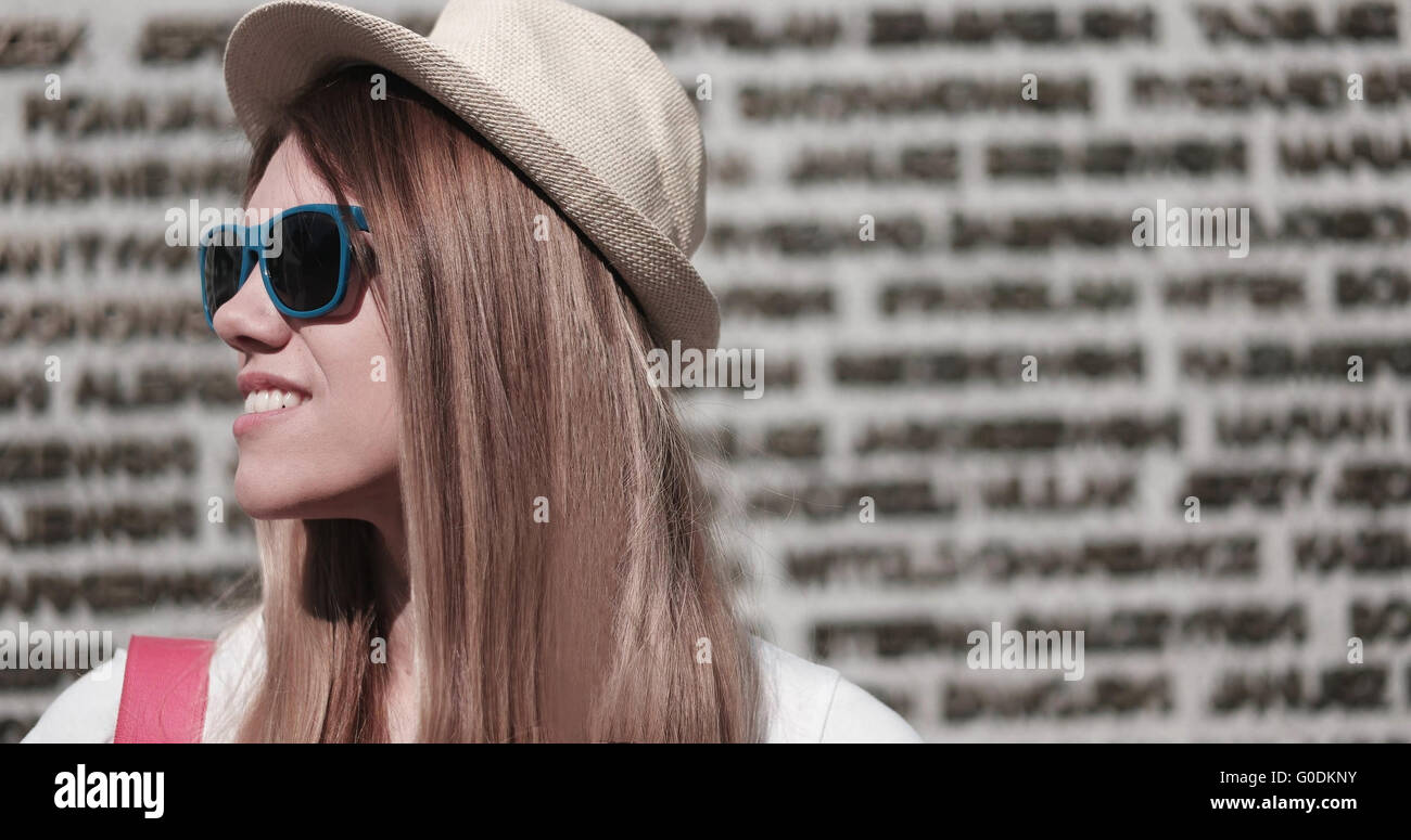 Stylish Young Pretty Woman Looking to the Left Stock Photo - Alamy