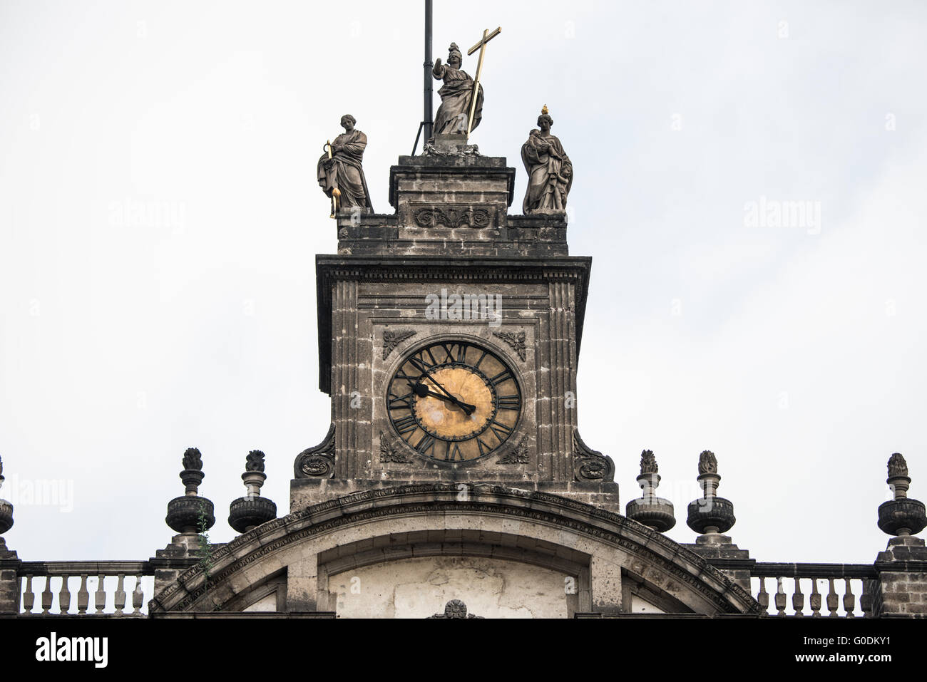 Mexico City Metropolitan Cathedral Clock Tower Statues Mexico City ...