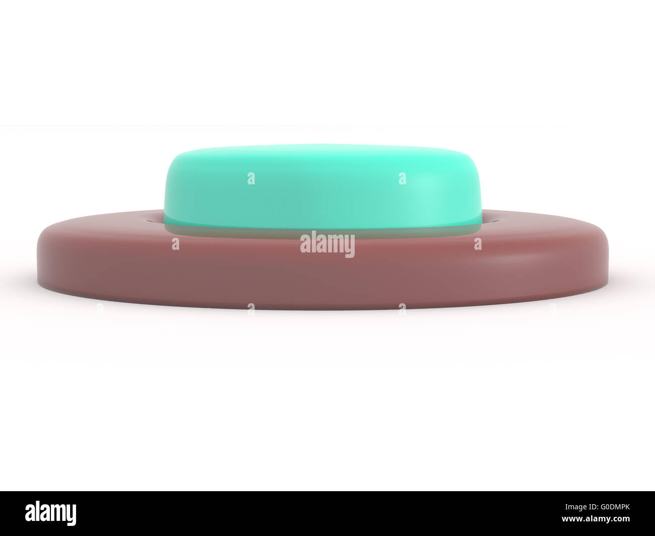 round turquoise burgundy button isolated on white background. 3D icon ...