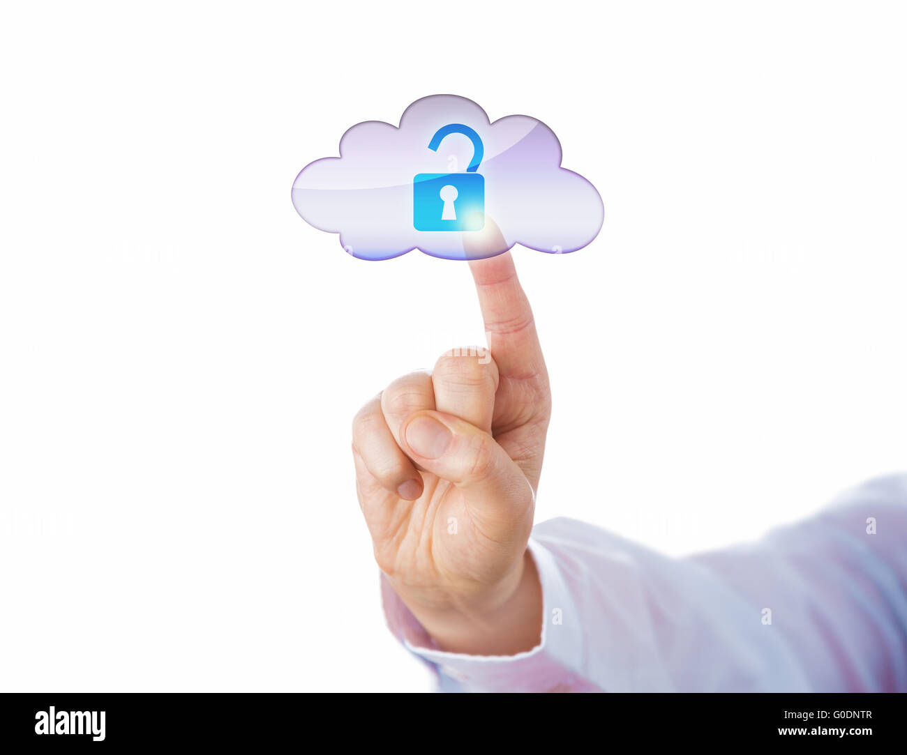 Index Finger Unlocking A Virtual Lock Via Cloud Stock Photo - Alamy