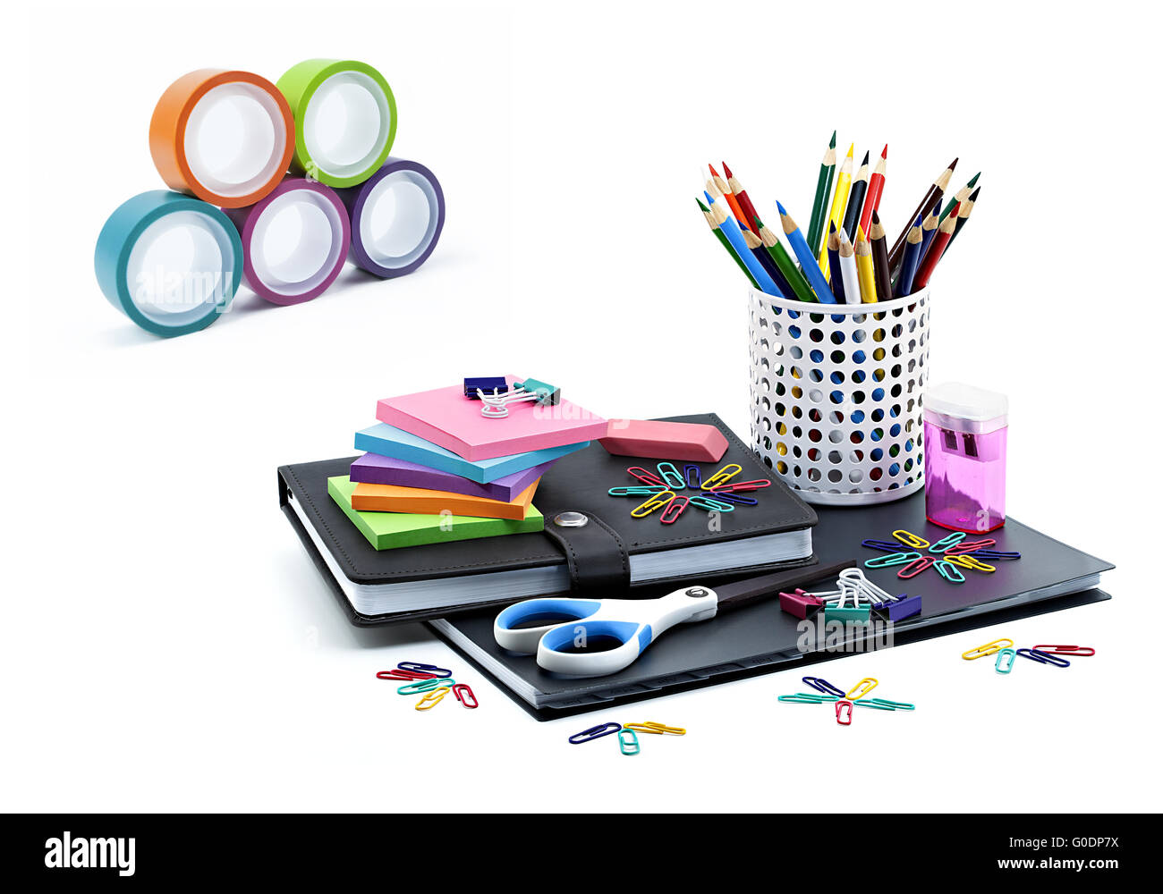 School and office supplies isolated on white Stock Photo - Alamy