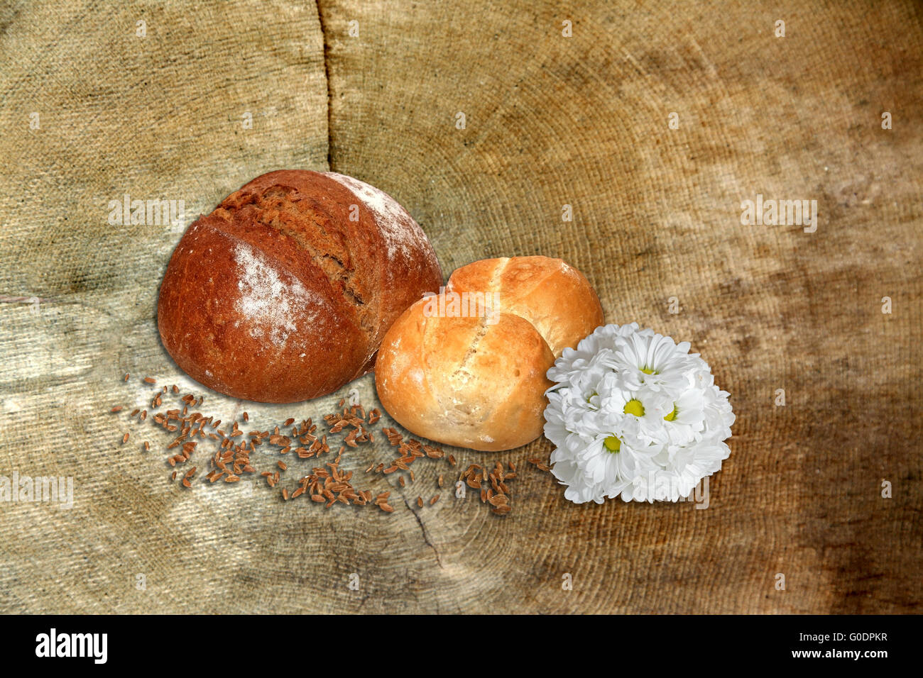 bakery products with cereal grains and Flowers Stock Photo - Alamy