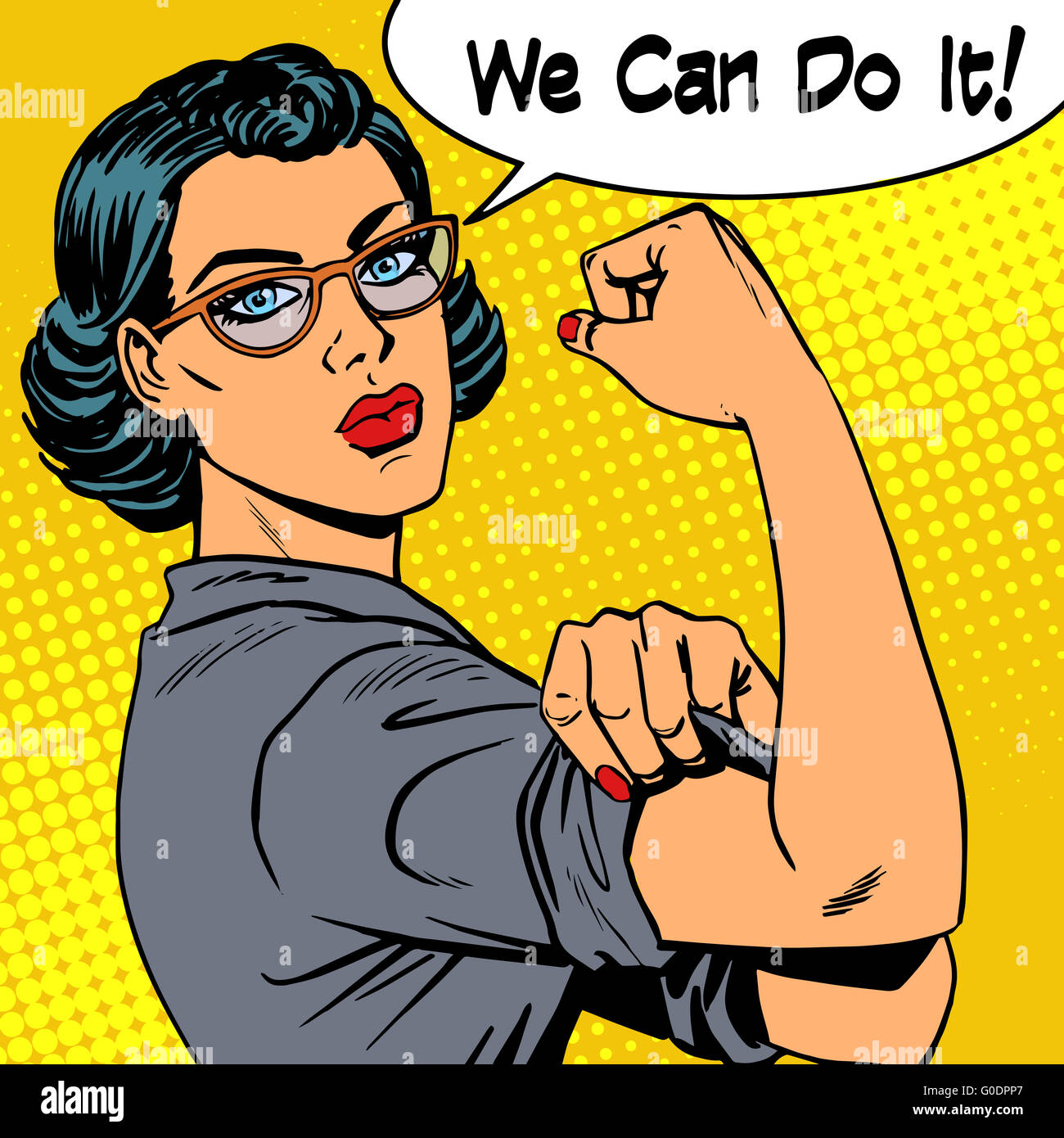 Woman with glasses we can do it the power of feminism Stock Photo - Alamy