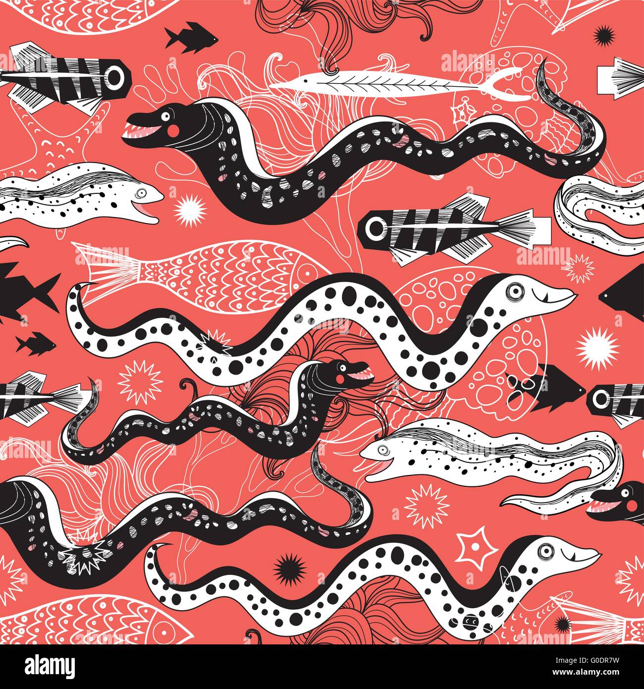Moray eel black white illustration Stock Vector Images - Alamy