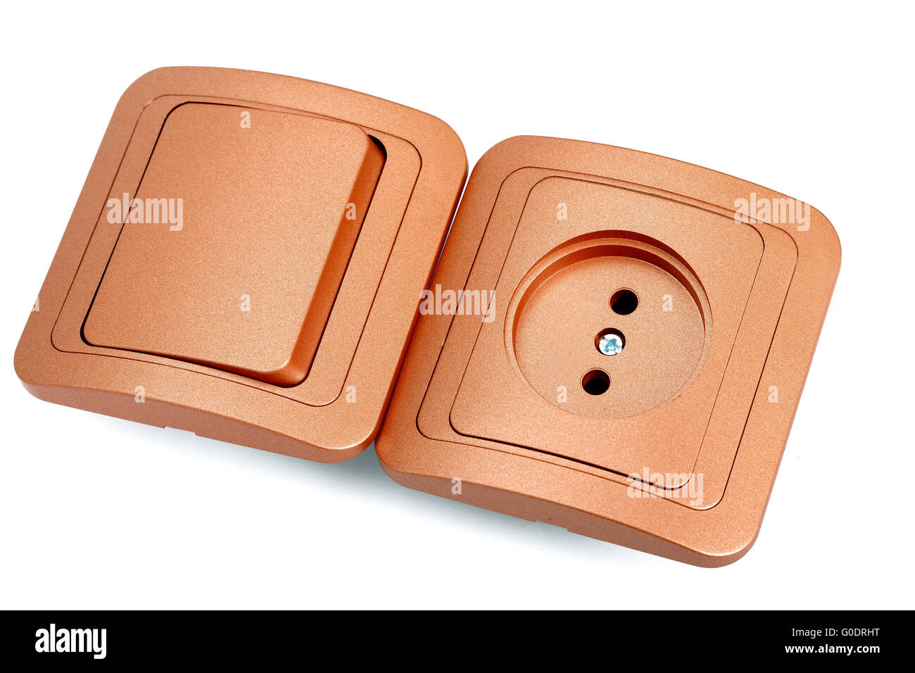 brown electrical outlet and switch isolated on white background Stock ...