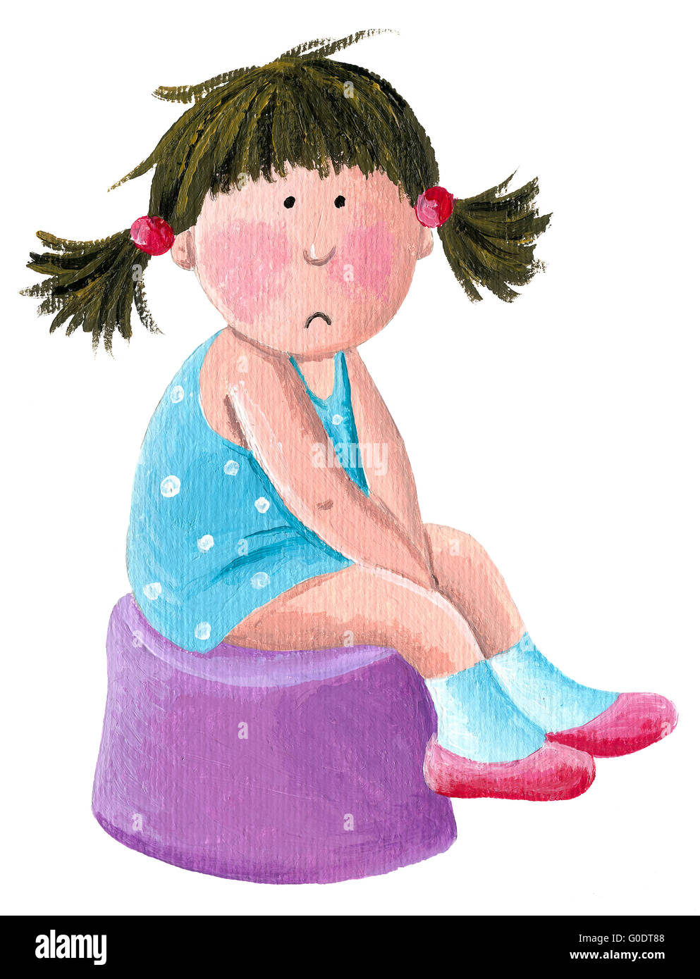 Acrylic illustration of a little girl on the purple potty and white ...
