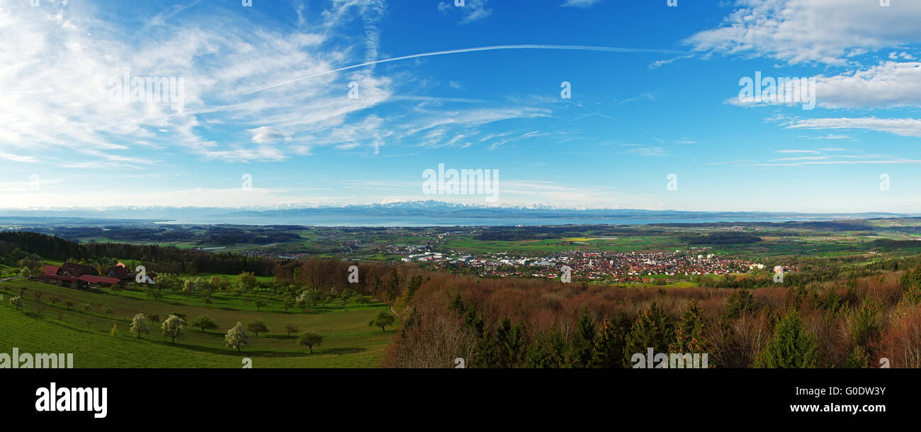 Panorama from Lake Constance at a foehn wind Stock Photo - Alamy