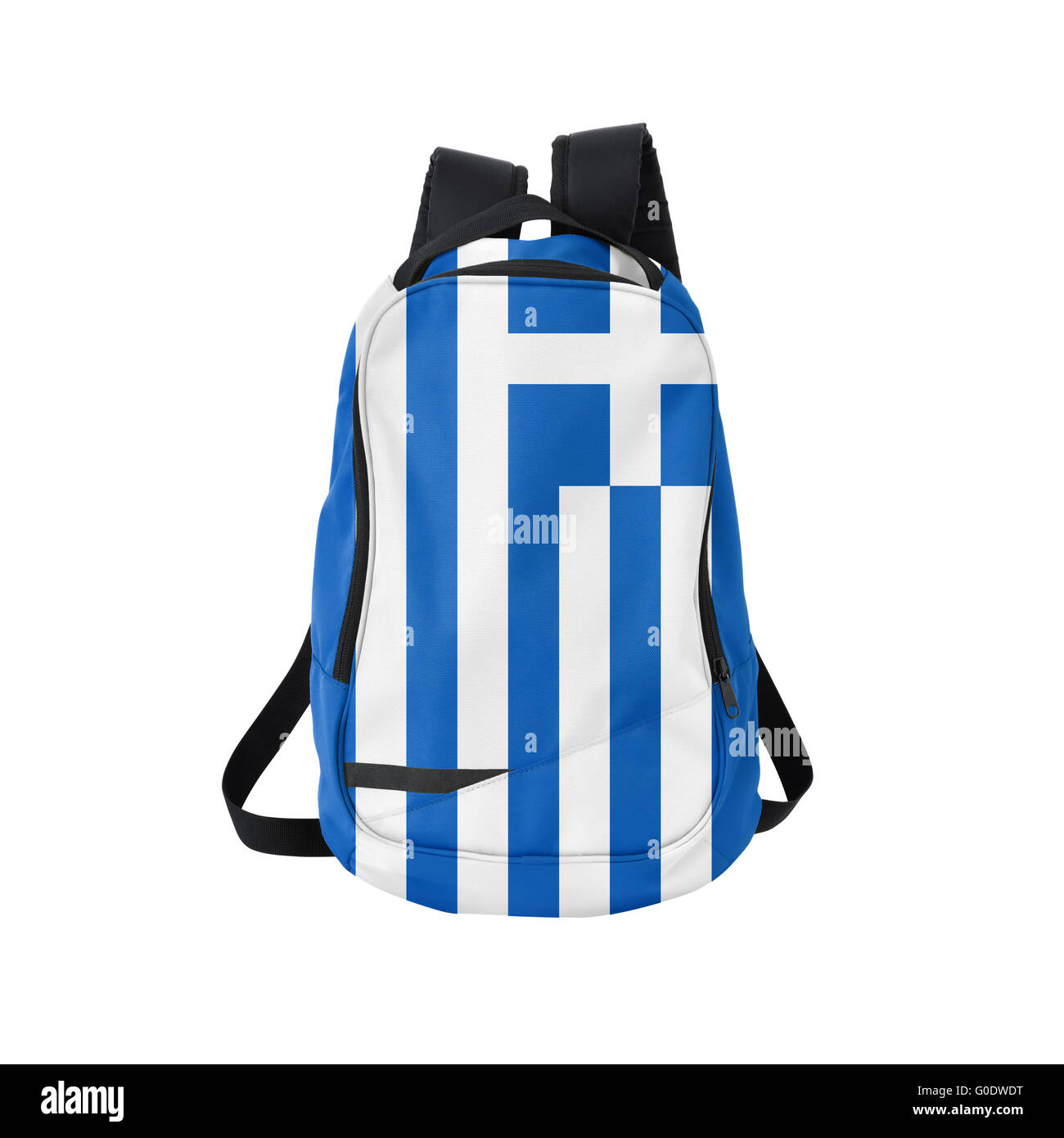 Greece flag backpack isolated on white Stock Photo - Alamy