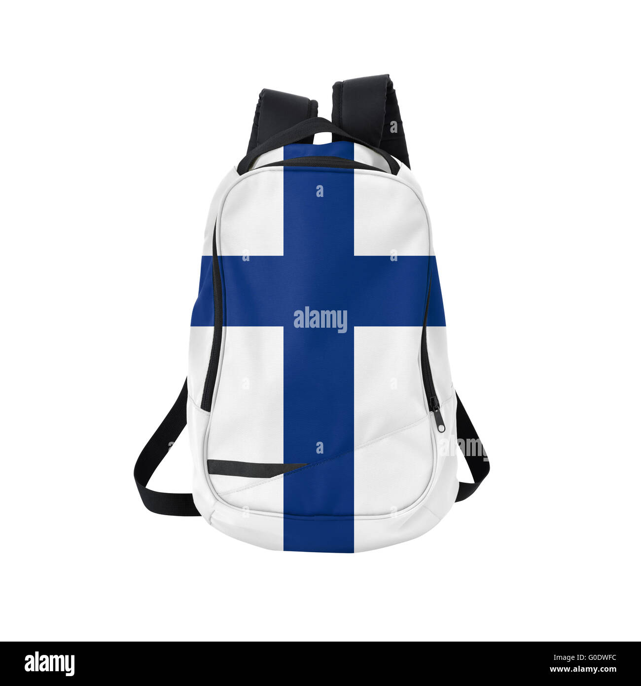 Finland flag backpack isolated on white Stock Photo - Alamy