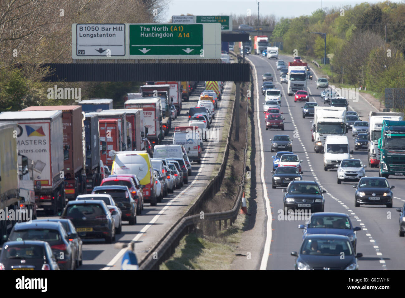 Traffic jam on the A14 dual carriageway in Cambridge Stock Photo - Alamy