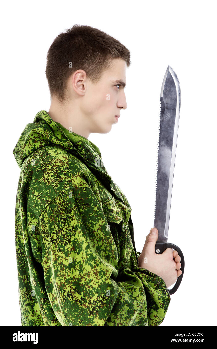 Military Man With Knife Stock Photo - Alamy