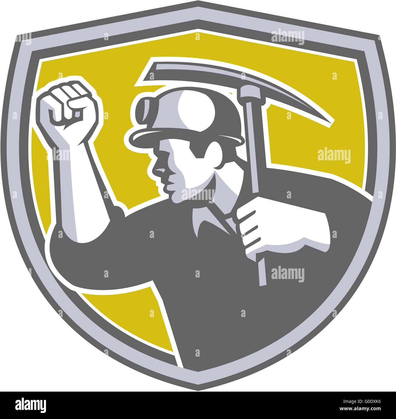 Coal Miner Clenched Fist Pick Axe Shield Retro Stock Photo - Alamy