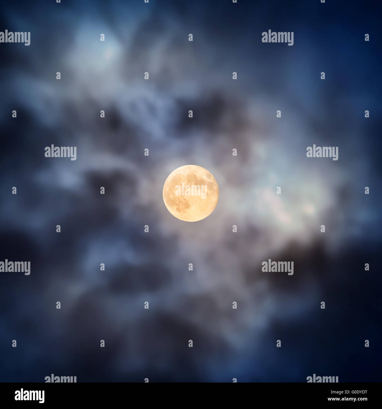 Night view at full moon through moving clouds Stock Photo - Alamy