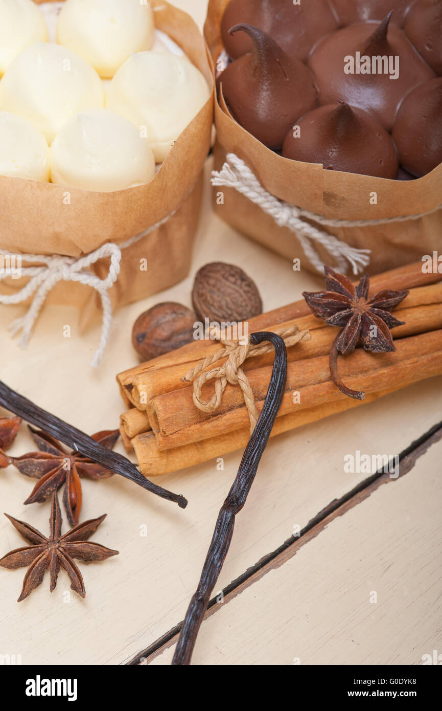 chocolate vanilla and spices cream cake dessert Stock Photo - Alamy