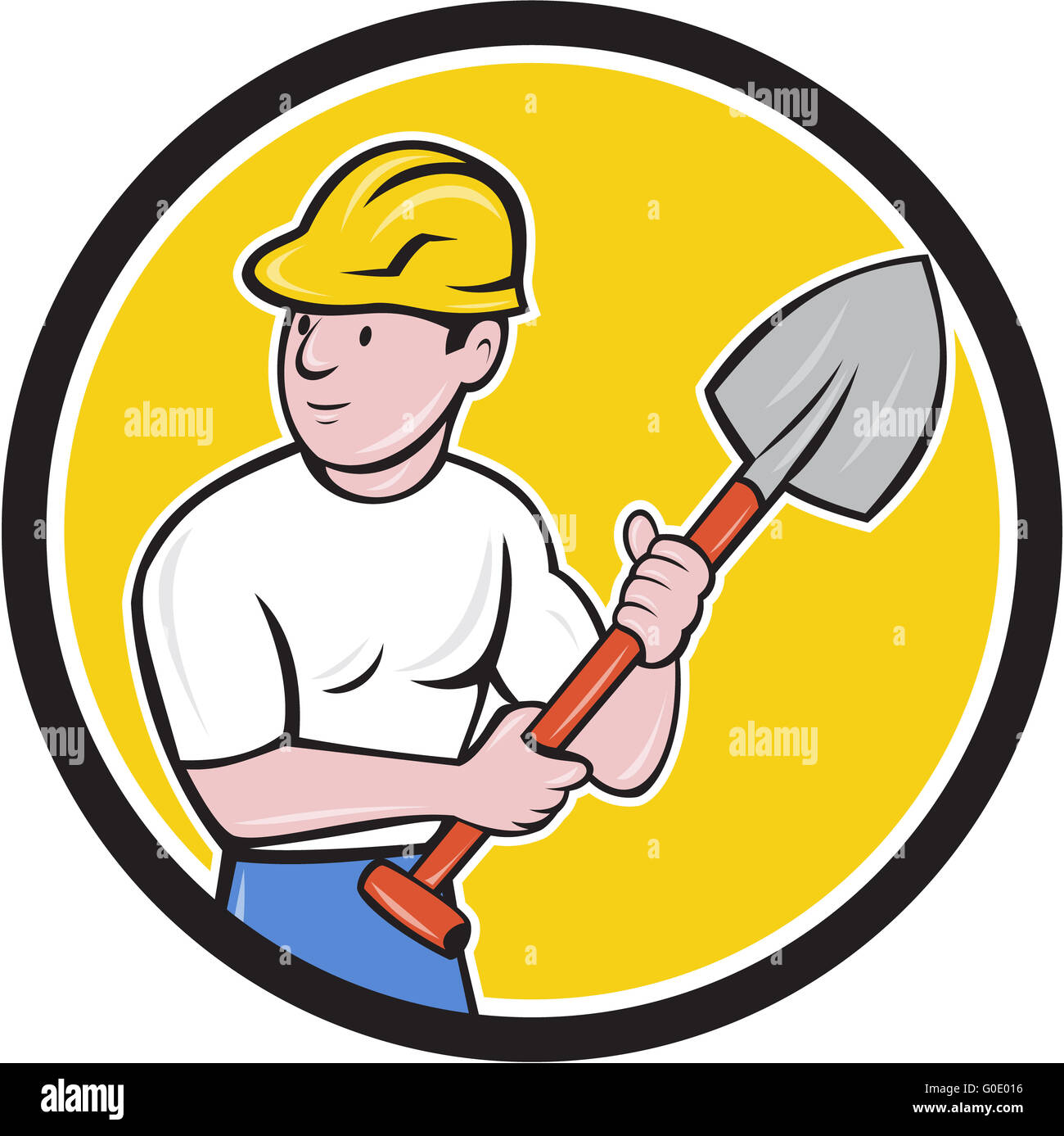 Builder Construction Worker Holding Spade Cartoon Stock Photo - Alamy