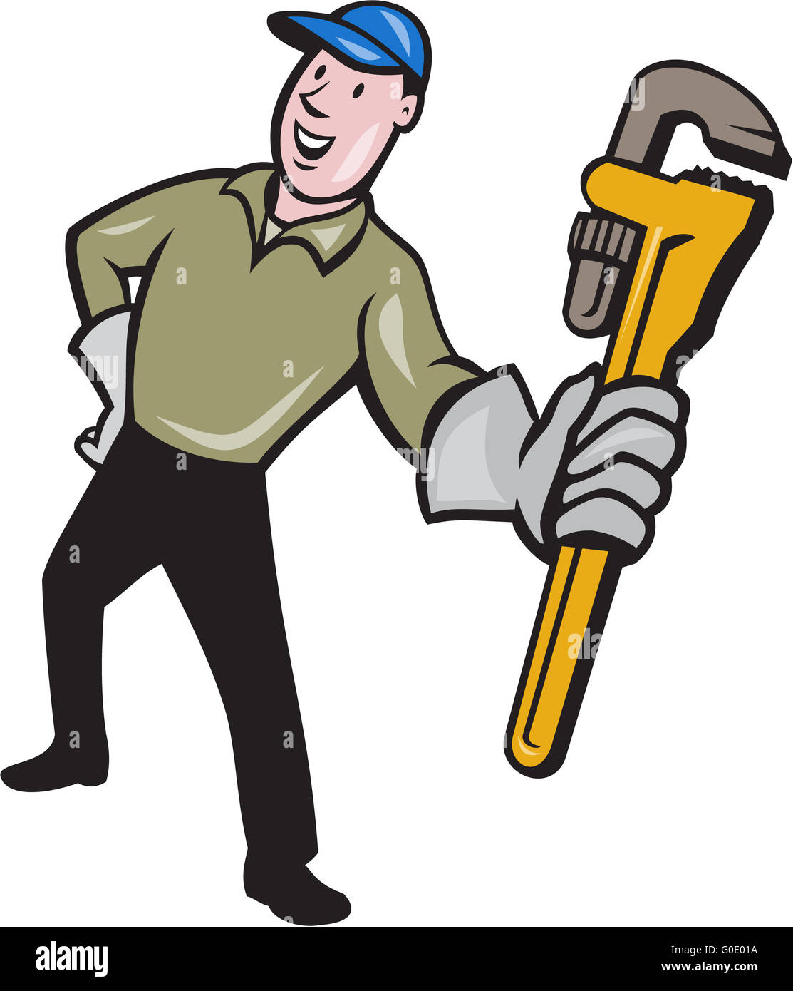 Plumber Presenting Monkey Wrench Isolated Cartoon Stock Photo - Alamy